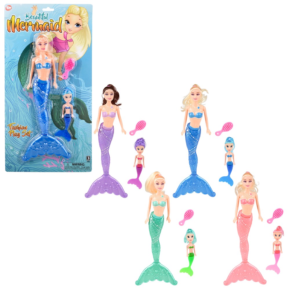 12.5" Mermaid With Mini Mermaid Doll Play Set