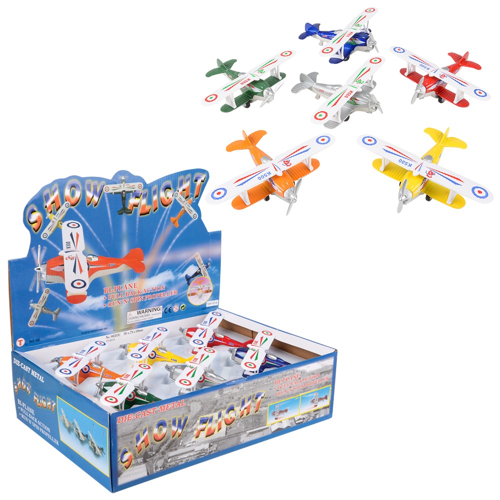 5.25" Die-Cast Pull Back Classic Biplane